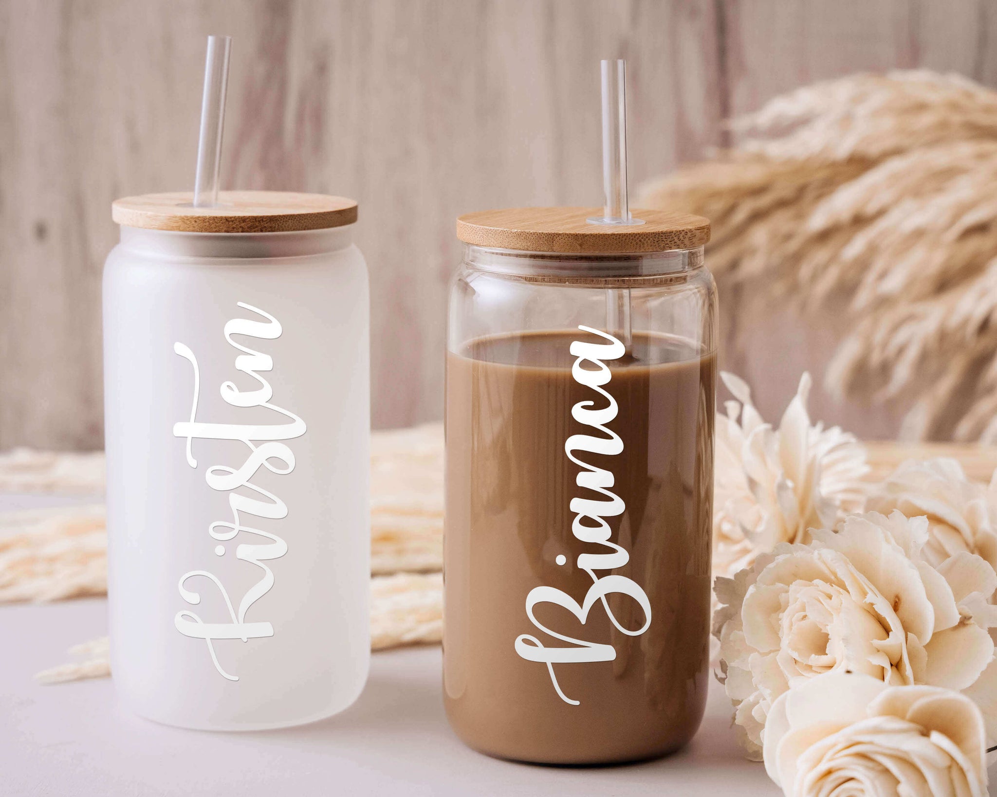 Custom Glass Can | Bridesmaid Glass Tumbler | Hundred Hearts